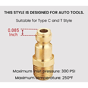 Brass 1/4 Inch NPT Male Automotive Type C, Air Hose Quick Connect Adapter, Air Coupler and Plug Kit, Air Compressor Fittings, 10pcs (Male NPT)