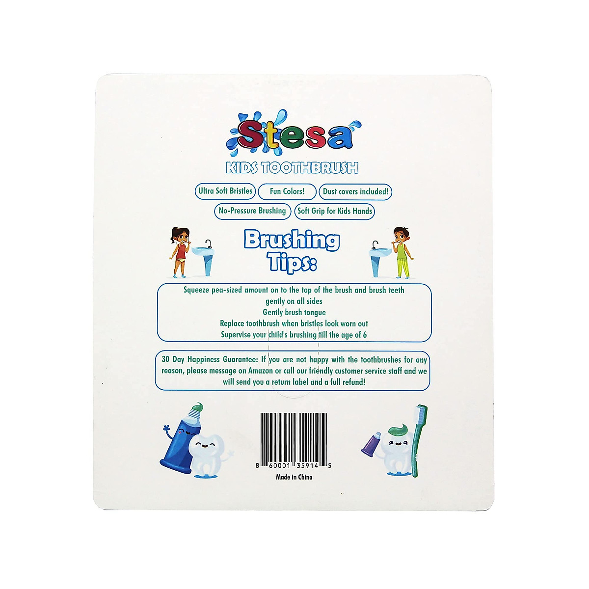 Stesa Kids Toothbrush - 8 Pack - Ultra Soft Bristles, BPA Free, Dust Covers Included - Boys and Girls Toddler Toothbrush - Age 3+