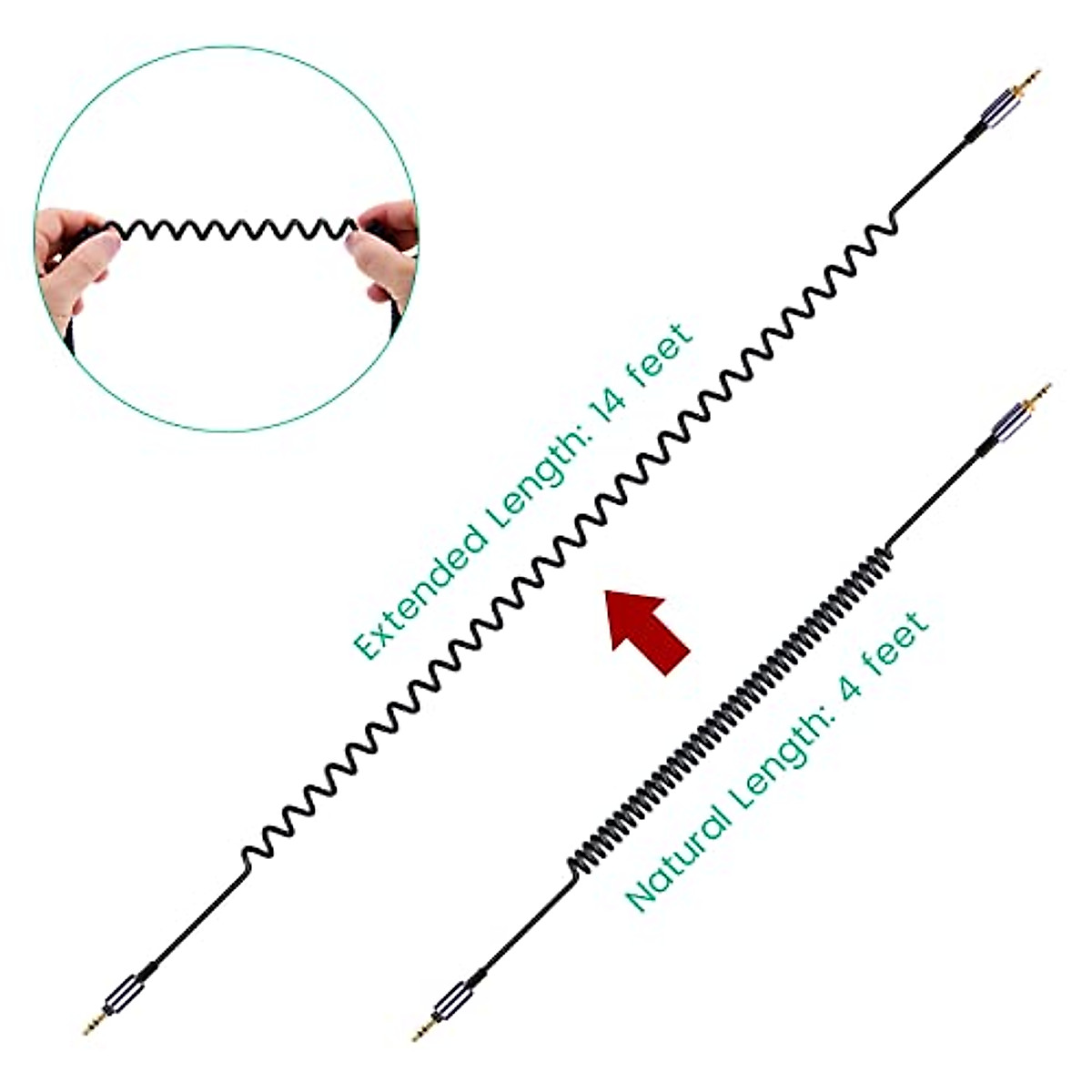 weishan WH-1000XM5 Cable Coiled Aux Cord Replacement for Sony WH-CH720N, WH-CH710N, MDR-950BT, 1AM2, 7520 Noise Canceling Headphones, 3.5mm(1/8") Extension Wire with 6.35mm(1/4") Adapter, 14ft