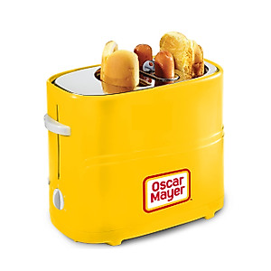 Nostalgia GCT2 Deluxe Grilled Cheese Sandwich Toaster with Extra Wide Slots, Yellow & Oscar Mayer 2 Slot Hot Dog and Bun Toaster with Mini Tongs, Hot Dog Toaster Works, Yellow
