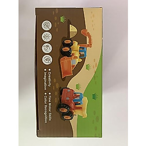 Coogam 4 Pack Friction Powered Cars Construction Vehicles Toy Set Cartoon Push and Go Car Tractor, Bulldozer, Cement Mixer Truck, Dumper for Year Old Boy Girl Kid Gift