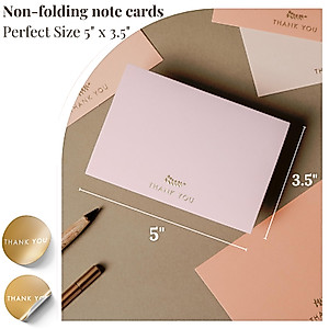 Gold Foil Thank You Cards Bulk Pack of 60, 5x3.5 Inch with Matching Stickers & Envelopes (Pink) Textured Surface Non-folding Note Cards - Suitable for Baby Shower, Wedding, Small Business, Graduation