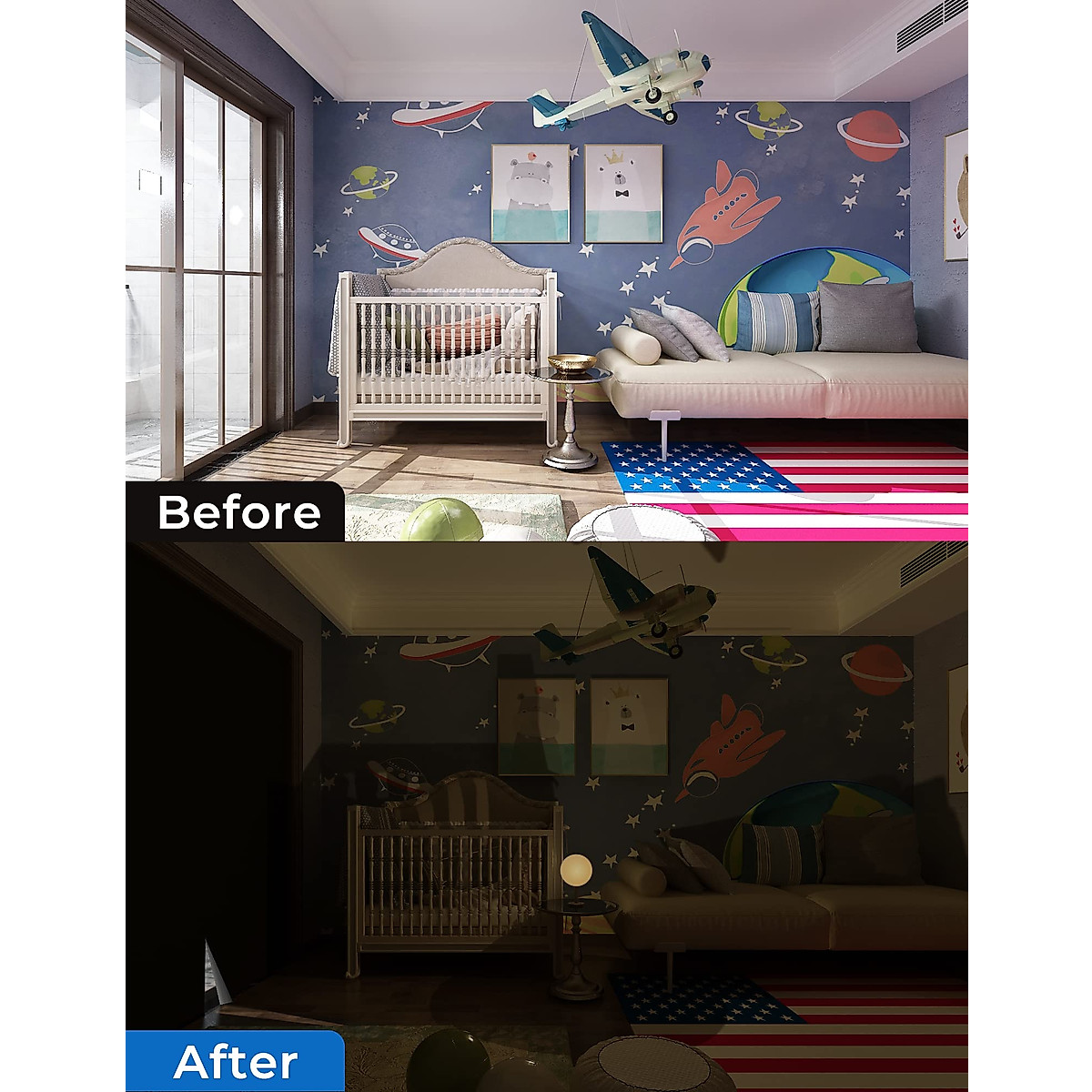 Sumobaby 75"x57" Portable Blackout Curtains, Blinds for Windows with Hook & Loop Tapes, 100% Blackout Window Shades, Window Curtains Easy to Cut Fit for Bedroom, Baby Room and TV Room (Black)