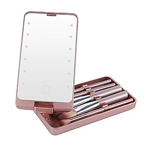 FQYYDD Illuminated Makeup Mirror Portable Mini Led Makeup Mirror Touch Screen Rotates The Makeup Brush Storage Box