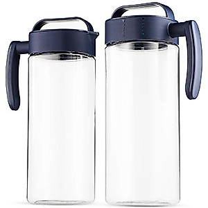 Komax Set of 2 Plastic Water Pitcher with Lid – BPA-Free Water & Iced Tea Pitcher Set – Microwave & Dishwasher Safe Plastic Pitcher – Tea, Sangria, or Juice Containers with Lids for Fridge (2.1 Qt)