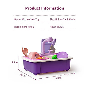 Geyiie Kitchen Sink Toy for Toddlers, Play Sink with Running Water, Upgraded Real Faucet, Dish Rack & Play Cutting Food, Kids Kitchen Sink Toy Gifts for 3 4 5 6 7 Years Old