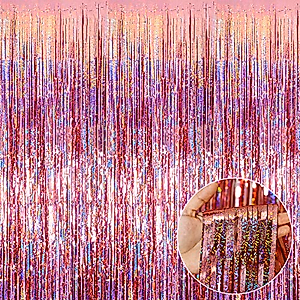 4 Pack Rose Gold Tinsel Foil Fringe Curtain Backdrop, 3.28Ft x 8.2Ft Metallic Streamers for Photo Booth Wedding Bridal Shower Bachelorette Birthday Halloween Christmas Party Decoration