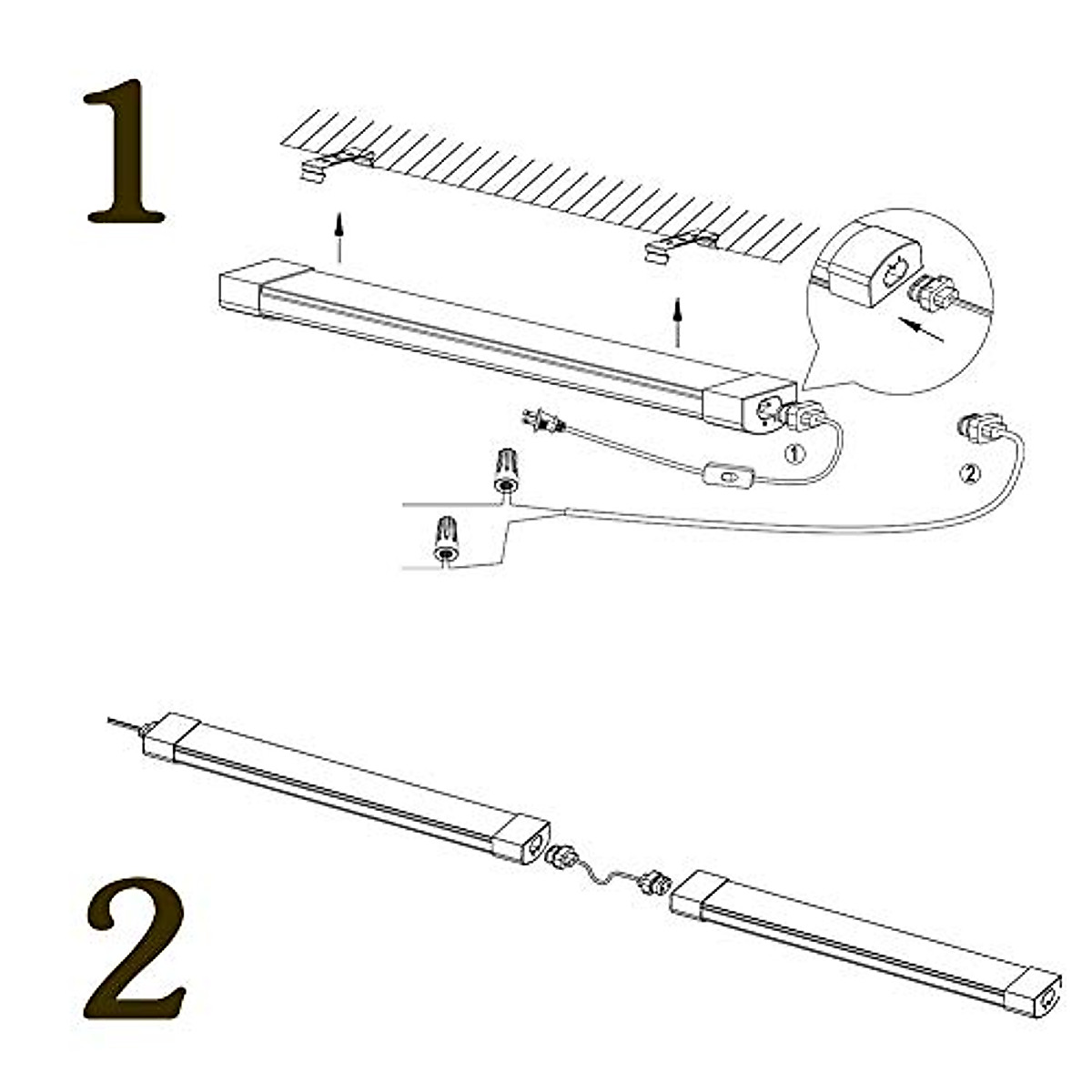 Airand Utility LED Shop Light Fixture 2FT 4FT with Plug, Waterproof Linkable LED Tube Light 5000K Under Cabinet Lighting,1800 LM LED Ceiling and Closet Light 18W, Corded Electric with ON/Off Switch