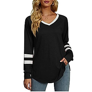 Tunic Tops for Leggings for Women V Neck Long Sleeve Fall Shirts Loose Fit Casual Tops B-black