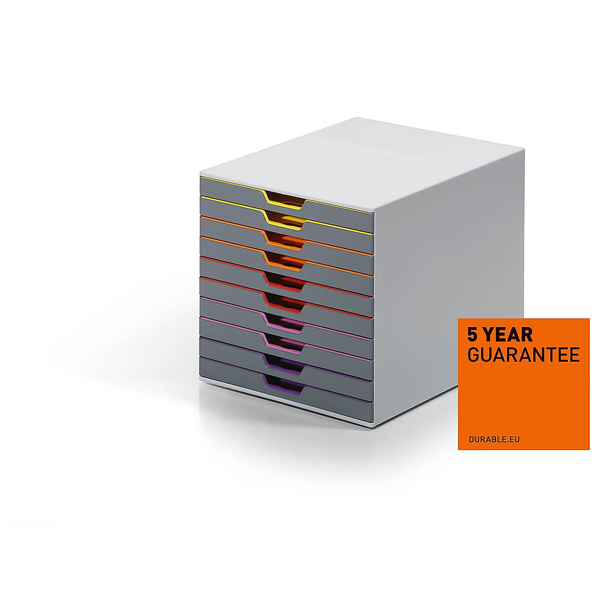 Durable varicolor Stackable Plastic Drawer Box, 10 Drawers, Letter to Folio Size Files, 11.5" x 14" x 11", Gray
