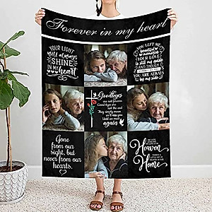 Artsadd Custom Memory Blanket for Loved Ones Lost with Picture, Forever in My Heart Memorial Blanket and Throws Personalized for Loss of Mother Father Dog Sympathy Bereavement Gifts 50x60