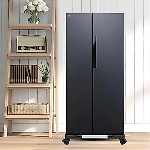 WKKLQ Adjustable Mini Fridge Stand with 4 Lockable Universal Rollers,Washer and Dryer Stand with Wheels,Movable Furniture Dolly Refrigerator Stand(4 Double Wheels Black)