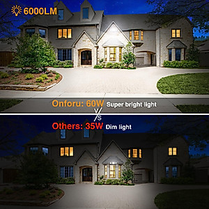 Onforu 60W Flood Lights Outdoor, 6000LM Super Bright Security Lights Switch Controlled, 3 Adjustable Heads, IP65 Waterproof, 6500K Wall Mount Exterior LED Flood Light