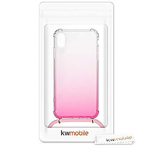 kwmobile Crossbody Case Compatible with Apple iPhone Xs Max Case Strap - Bicolor Dark Pink/Transparent