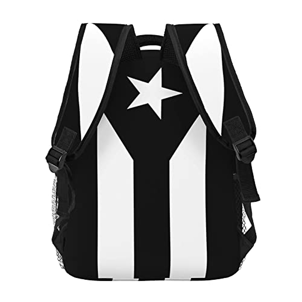 Black and White Puerto Rico Flag Puerto Rican Laptop Backpack School Bookbag, Polyester Anti-Theft Stylish Casual Daypack Bag with Luggage Strap, Travel Business College School Bookbag