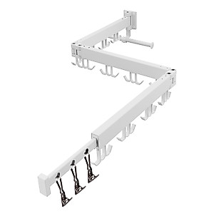RFOUO Wall Mounted Clothes Drying Rack,Drying Rack Clothing Wall Mounted with foldable features(Tri-Fold),Space Saver,Wall Mounted Drying Rack for Laundry Balcony Bathroom (White)