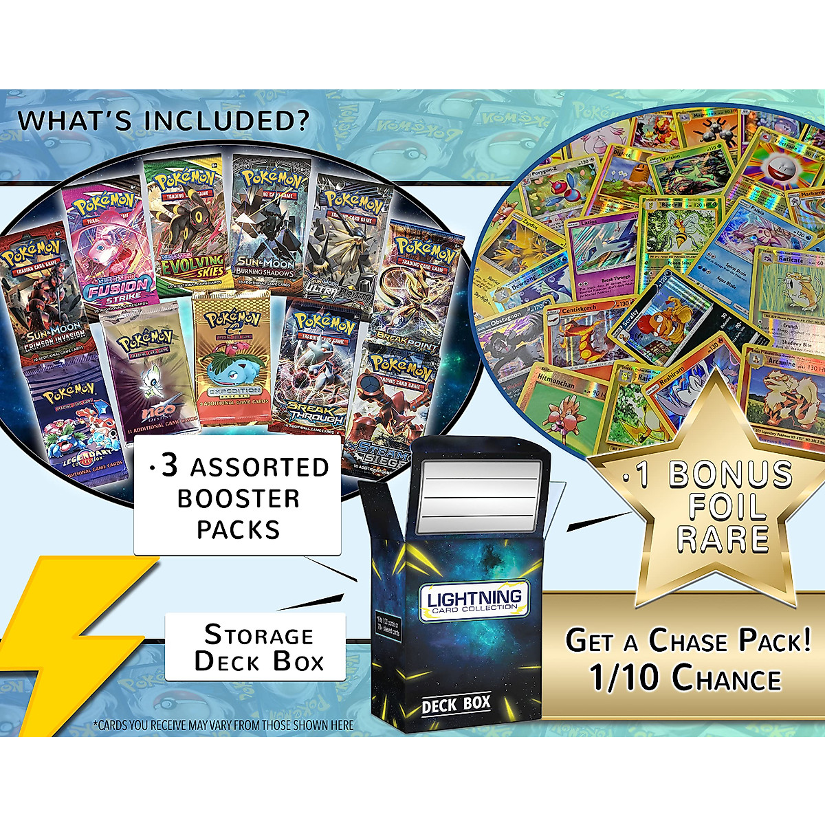 Lightning Card Collection 3 Random Booster Packs with a Bonus Holo Rare Card with a LCC Deck Box