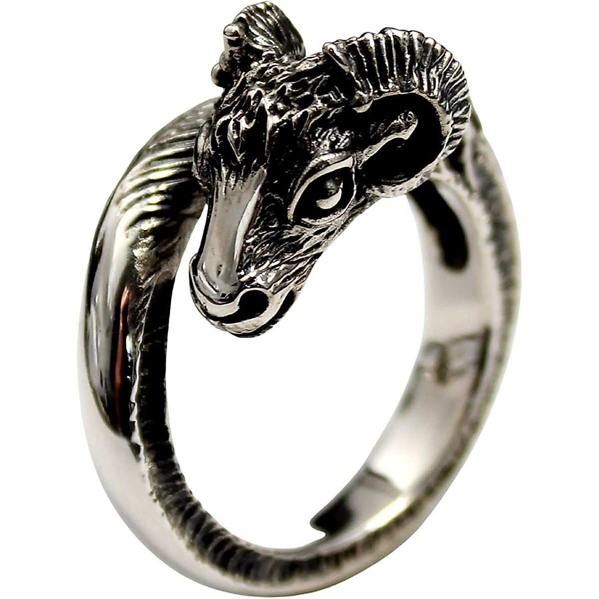 COSUMOSU 925 Sterling Silver Goat Aries Open Ring Adjustable