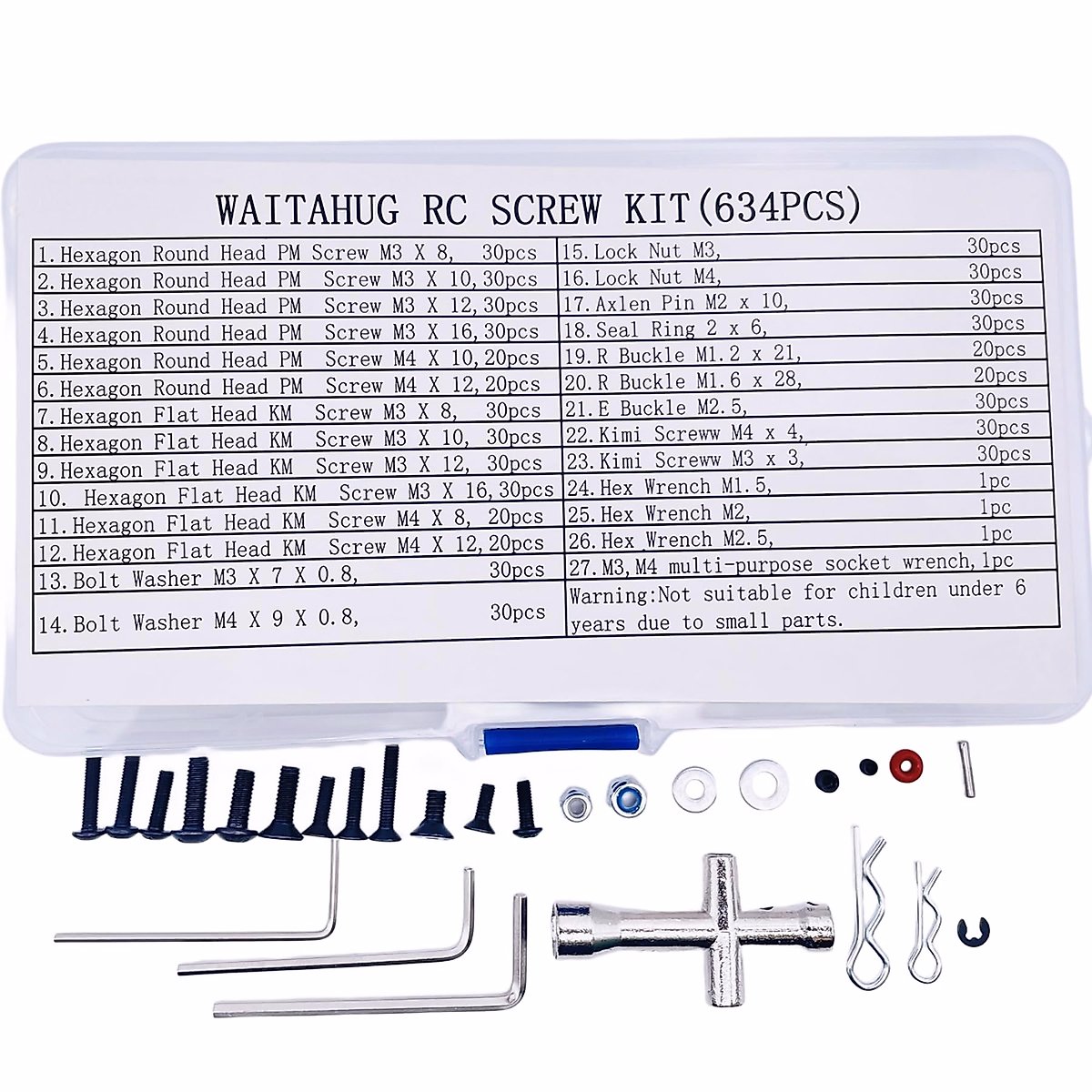 634pcs Universal RC Screw Assortment kit-Fasteners for Traxxas Axial Redcat HPI Arrma SCX10 Losi Scale RC Cars-1/8 1/10 1/12 RC truck,tracked car,remote control car, repair tools for off-road vehicles