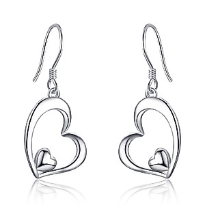 WINNICACA Heart Earrings for Women Sterling Silver Heart Dangle Drop Earrings Heart Jewely Heart Gifts for Teens Girls Wife Girlfriend Birthday Anniversary Christmas Gifts