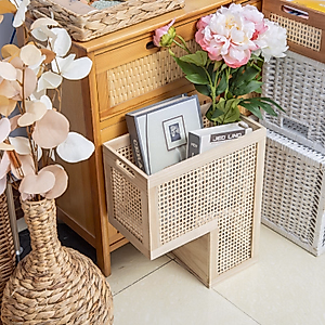 SHCMSADO Wood Stair Basket with Handles,Wicker Step Storage Basket -Natural