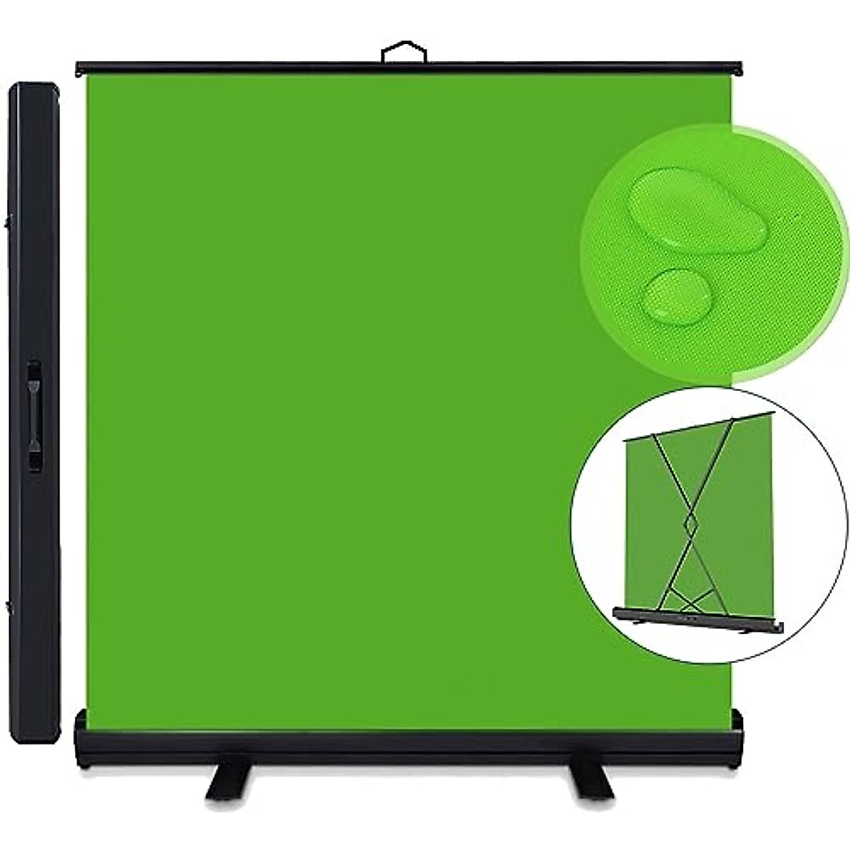 WASJOYE Green Screen Background with Stand, Portable Collapsible Chroma Key Backdrop, Auto-Locking Wrinkle-Resistant Photography Background for Video, Live Game, Studio, Black Case, 6.5 x 5 FT