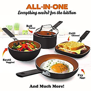 Gotham Steel Mini Stackmaster 5 Piece Cookware Set – Nonstick Personal Sized Fry Pan, Sauce Pan, Wok and Grill/Griddle Pan, Nests for Easy Storage, Dishwasher Safe