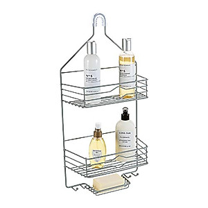 Bath Bliss Aztec Hanging Shower Caddy | Bathroom Storage & Organization | Shower Head Hang | Holds Large Bottles | Accessory Hooks | Suction Cup Backing | Grey