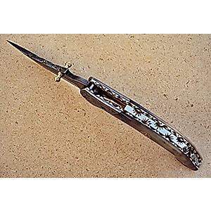 Limited Edition - FNA-32 Custom Handmade Damascus Steel Folding Knife - Beautiful Camel Bone Handle with Damascus Steel Bolsters