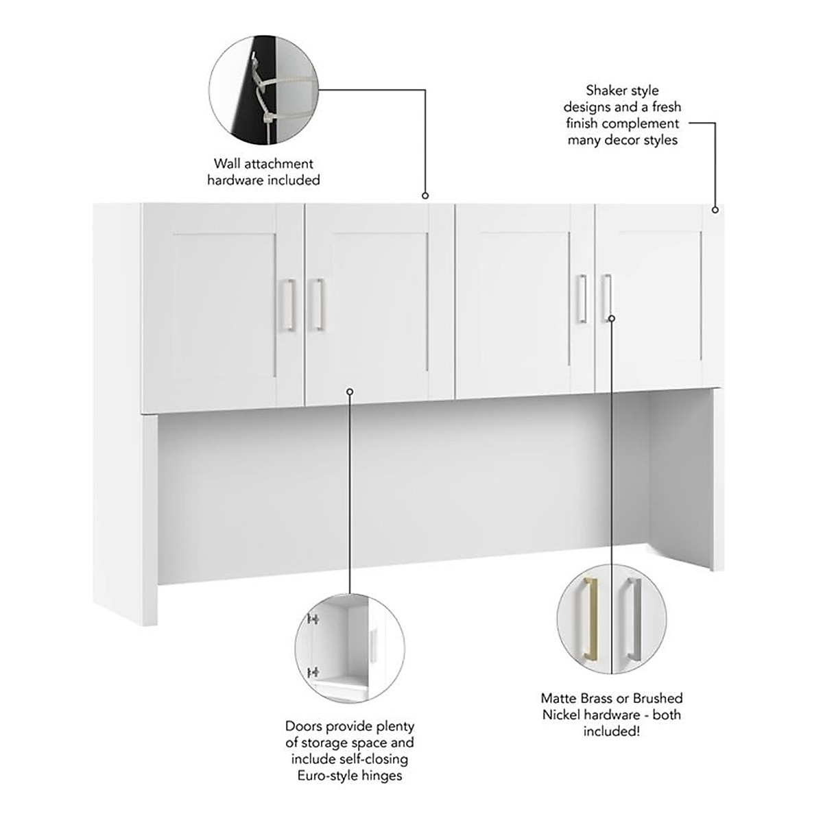 Bush Business Furniture Hampton Heights 72W Computer Hutch in White, Desk Attachment for Home Office or Professional Workspace