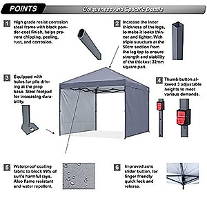 ABCCANOPY Easy Pop up Canopy Tent with 2 Sidewalls for Outdoor Sun Blocking or Rain Protection,10x10, Gray