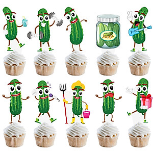 48Pcs Pickle Theme Cupcake Toppers Green Pickles Cucumber Birthday Party Decorations Funny Pickle Cake Topper Decorations for Cute Cucumber Pickle Theme Baby Shower Kind of A Big Dill Party Supplies