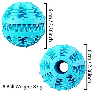 MMSGA 2 Pcs Dog Toy Teeth Ball,Dog Puzzle Toy,Treat Dispensing Dog Toys,Non Toxic Tear Resistant Natural Rubber Toy Ball for Pet Teeth Cleaning/Chewing/Playing/Training (Blue+Blue, 2.36in)