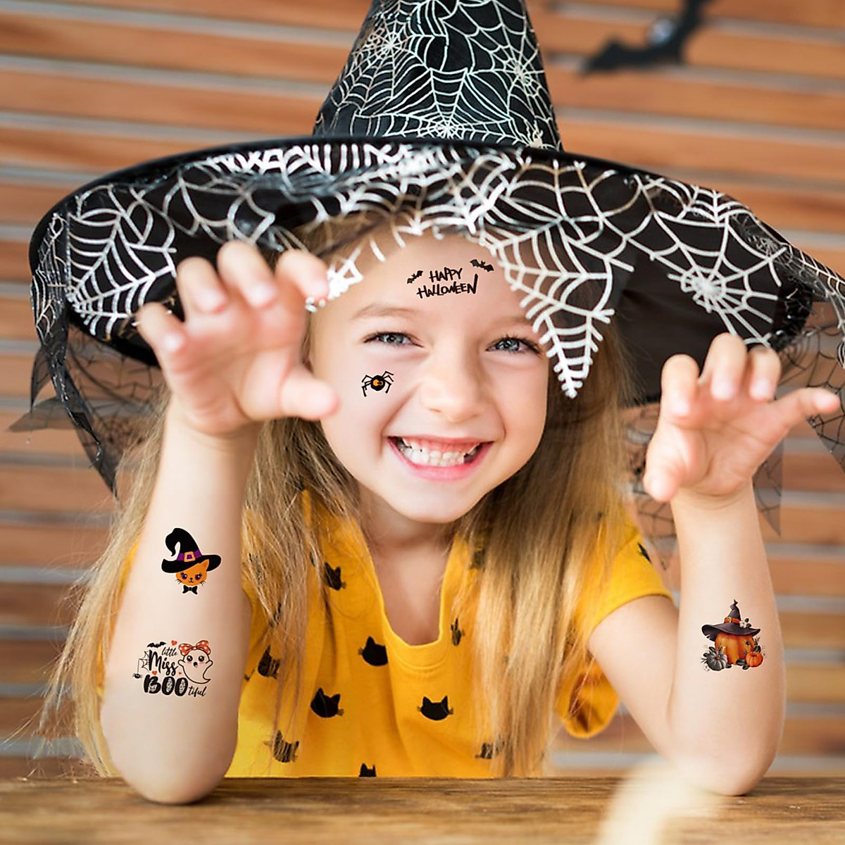 64 Pieces Halloween Temporary Tattoos For Kids Boys Girls, Halloween Party Favors, Pumpkin Black Cat Witch Bat Fake Tattoo Stickers for Halloween Decorations Treat Goodie Bag Fillers Makeup Kit