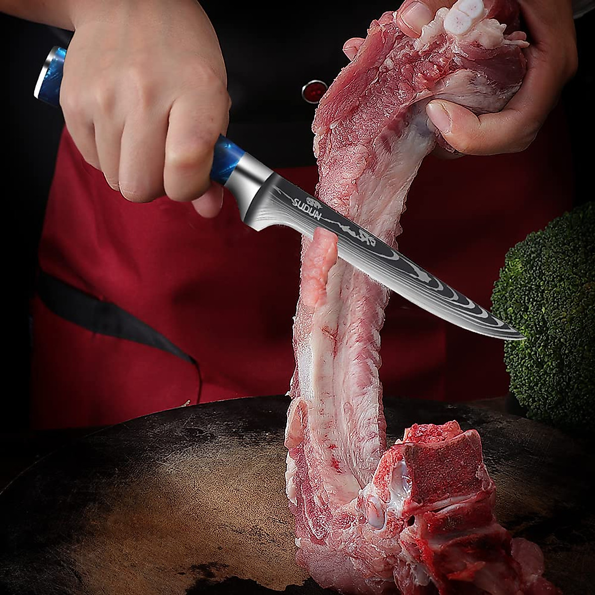 SUDUN Boning Knife 6 Inch, Versatile Deboning Knife，German High Carbon Stainless Steel Kitchen Knives for Meat Fish Poultry Chicken, Ergonomic Resin Handle with Gift Box