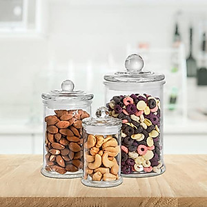 Suwimut Set of 3 Glass Apothecary Jars with Lids, Bathroom Vanity Storage Organizer Clear Apothecary Jars Qtip Holder Canister Set for Cotton Swabs, Cotton Balls, Makeup Sponges, Bath Salts, Mason Jar Bathroom Accessories Set