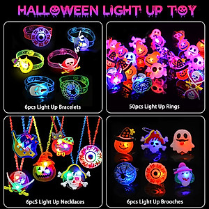 YUJUN 68PCS Halloween Light up Toys,Halloween Party Favors Flashing Ring Bracelets Necklace Glow in The Dark for Kids Halloween Treats Games Prizes Candy Goodie Bag Fillers