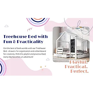 DNYN Twin Size House Bed with Storage Drawers for Kid Bedroom,Solid Wood Platfrom Bedframe w/Blackboard Design,Super Save Space & No Box Spring Needed, White