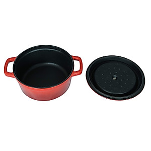 Enameled Cast Iron Dutch Oven Pot (7.87" / 20 cm diameter), Cocotte with Dual Handle and Cover Casserole Dish - Round Red