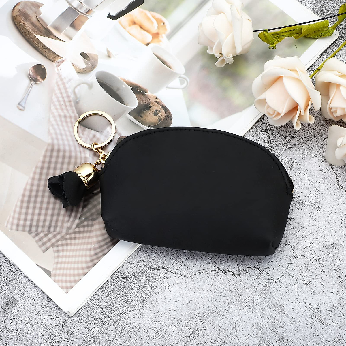 SOTOGO Little Purse Mini Cute Wallet Slim Trifold Little Wallet Credit Card Clutch with Flower for Women Girls and Boys, Black