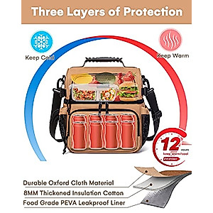 Artelaris Lunch Bag for Men Women, Dual Compartment Insulated Lunch Bag, Large Double Deck Leakproof Cooler Tote Bag with Side Pockets & Shoulder Strap Lunch Box for Picnic Work Camping Fishing