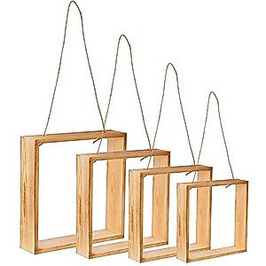 Square Floating Shelves,Rustic Wall Mounted Wood Cube Display Shelf Shadow Boxes,Large Wooden Wall Organizer Hanging Shelf,Home Office Boho Wall Decorations for Living Room Bedroom,Brown,Set of 4