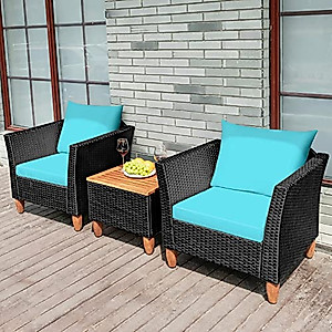 LIRUXUN 3PCS Outdoor Patio Rattan Furniture Set Wooden Table Top Cushioned Sofa Black Coffee Table (Color : D)