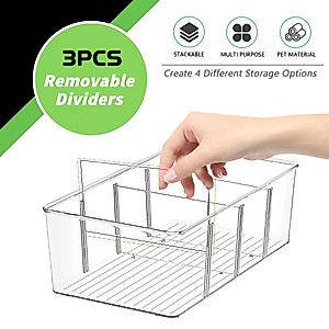 bealy 5 Pack Pantry Organizer and Storage Bins with Removable Dividers, Snack Organizer for Pantry, Chip,Clear Acrylic Food Organizer Bins for Kitchen, Fridge, Cabinet,Packets, Pouches