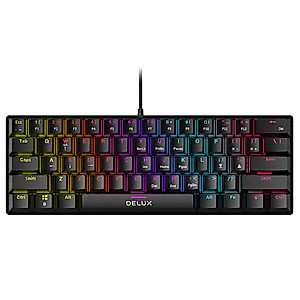 DeLUX 60% Mechanical Keyboard with Clicky Blue Switches, RGB Rainbow Backlit, 61 Keys and 21 Keys Anti-Ghosting, Wired 60 Percent Mini Gaming Keyboard for PC Computer Gamer(KM36-Black)