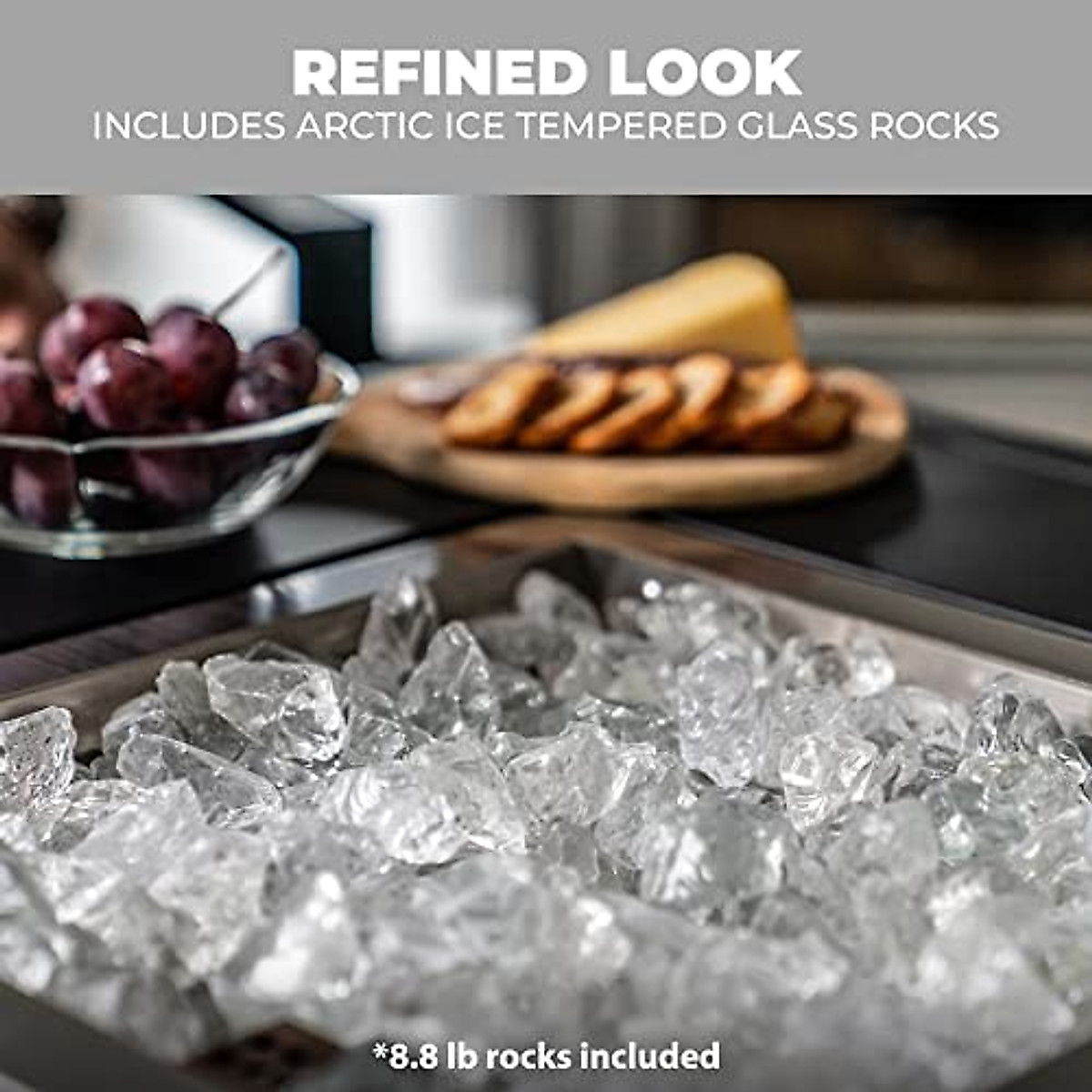 Outland Living Main Street 430 Model Square Fire Pit Table for Outside Patio – 28" Compact Outdoor Propane Gas Fire Table, Black – with Glass Rocks Set, Pre-attached 1m Hose and Regulator