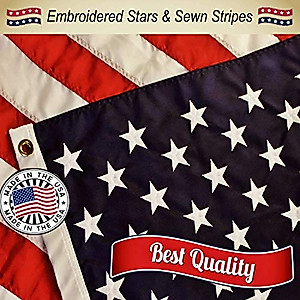 American Flag 3x5 Outdoor by Grace Alley, Embroidered Stars, Sewn Stripes, Heavy Duty, Hand Made and Fade Resistant - Long Lasting Nylon & Brass Grommets for Commercial Grade Durability, 100% Made in USA