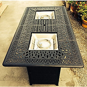 Outdoor Fire Pit Bar Height Double Burner Table Elisabeth Cast Aluminum Patio Furniture