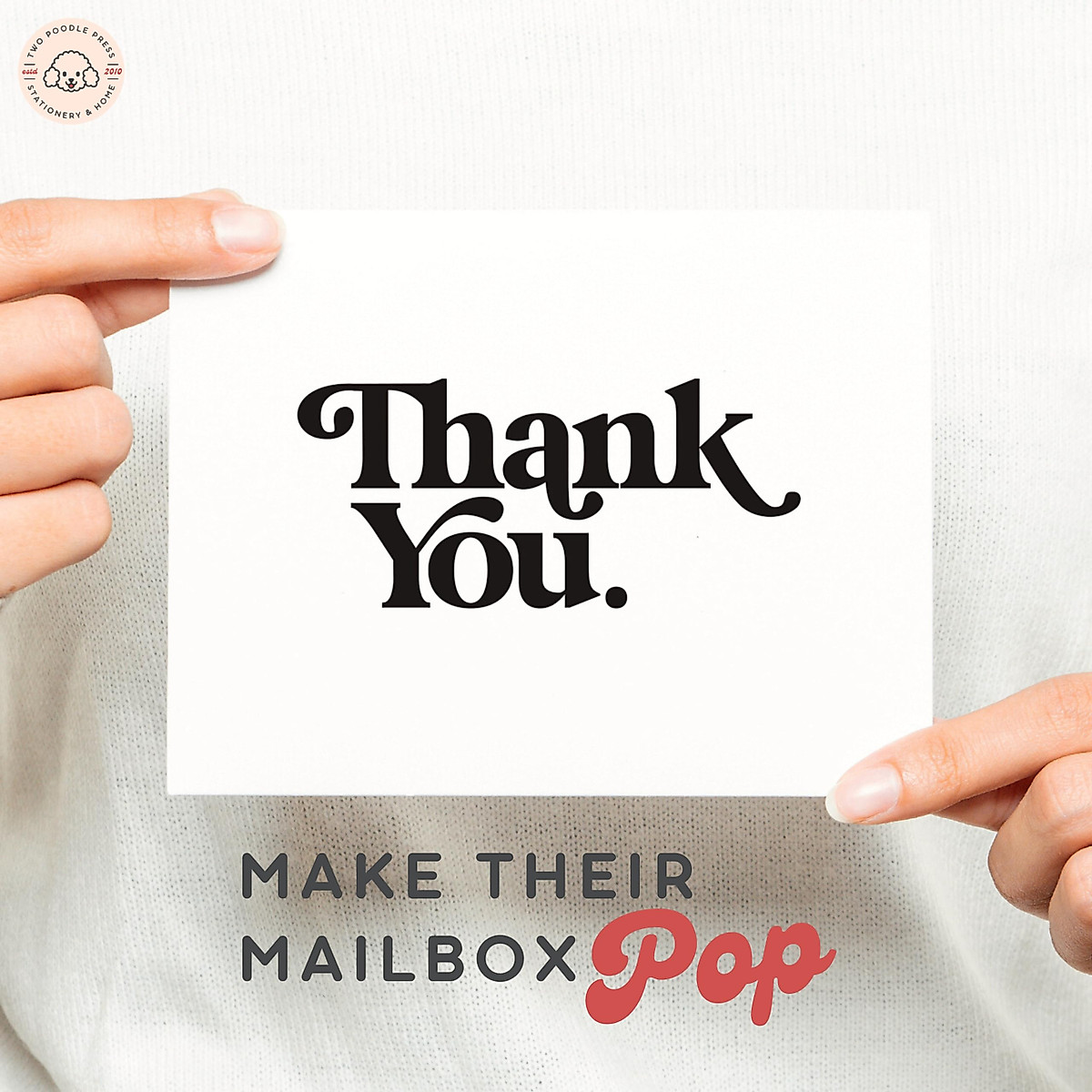 Two Poodle Press 20 Boho Wedding Black and White Classic Thank You Cards with Kraft Envelopes - Modern Bohemian Wedding or Baby Shower - Bell