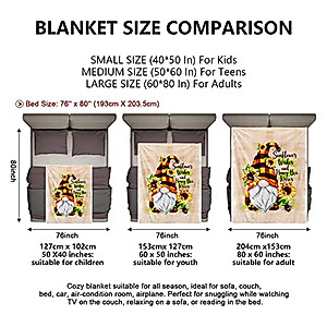 tiosggd Gnomes Blanket Gnome Gifts for Women Kids, Sunflower Wishes Positive Words Blanket Bedding Quilt Flannel Plush Super Soft Bed Throw All Season Blanket for Couch Sofa 60''x50''